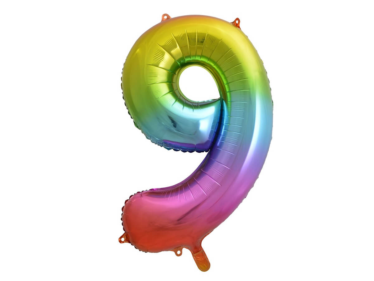 Balon foliowy cyfra 9 tęczowy - 85 cm - 1 szt. - Sklep internetowy ...